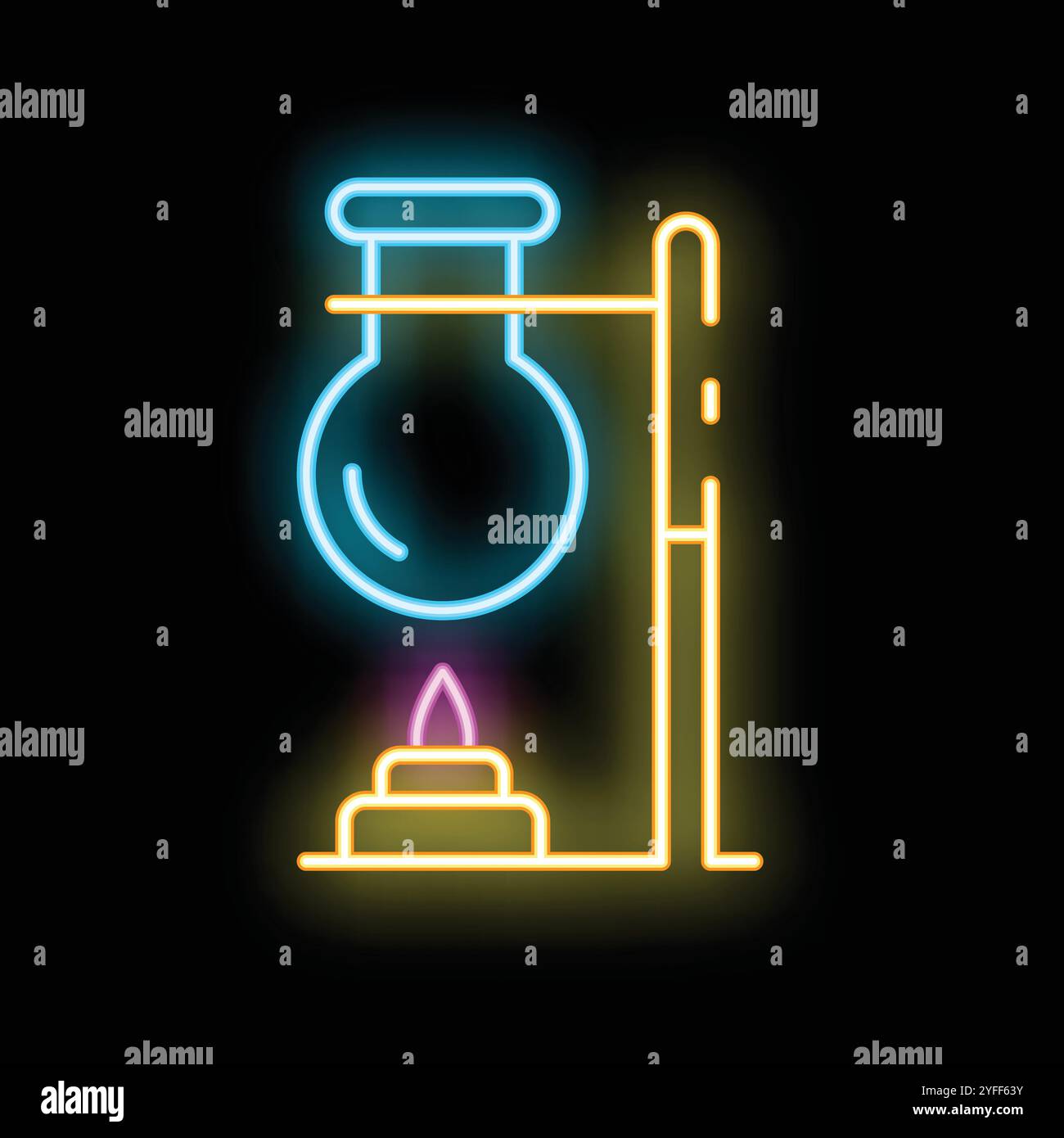 Neon sign of a chemical experiment taking place with a flask over a ...
