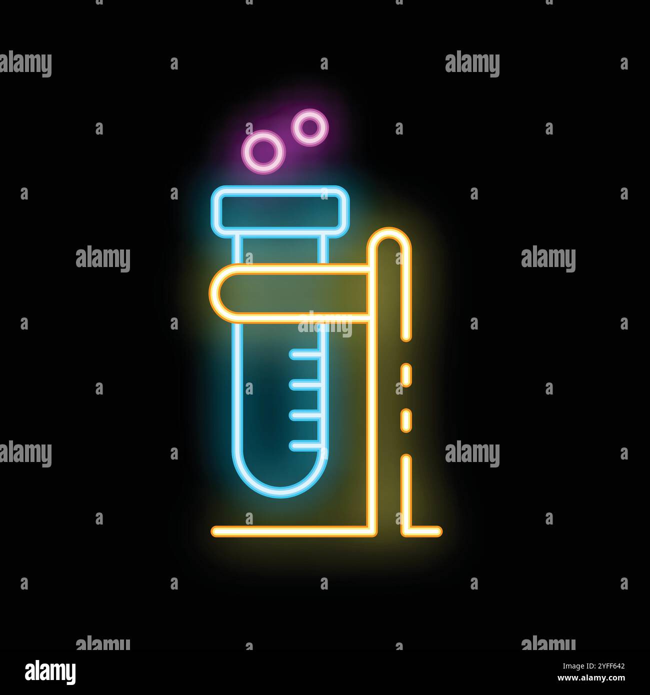 Neon laboratory test tube bubbling with a chemical reaction, perfect ...