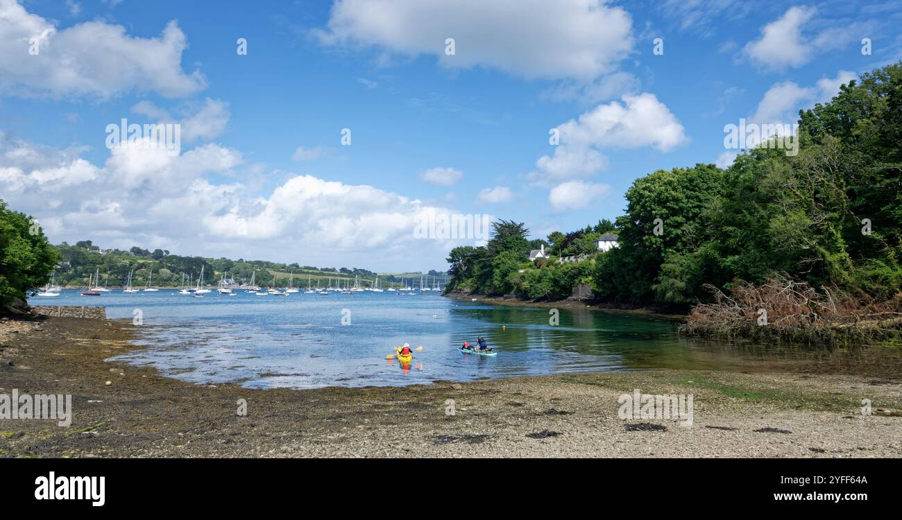 Penarvon Cove on the Helford River estuary, with canoeists paddling ...