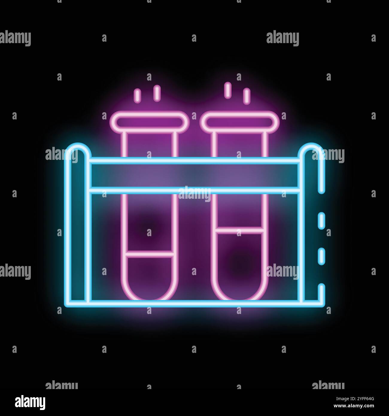 Neon sign icon of test tubes bubbling in a rack, representing a ...