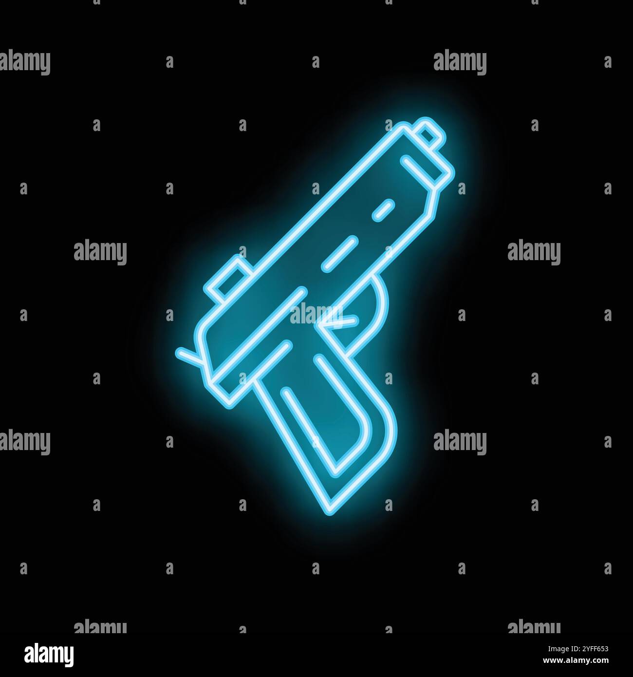 Neon blue submachine gun is glowing on a black background Stock Vector ...
