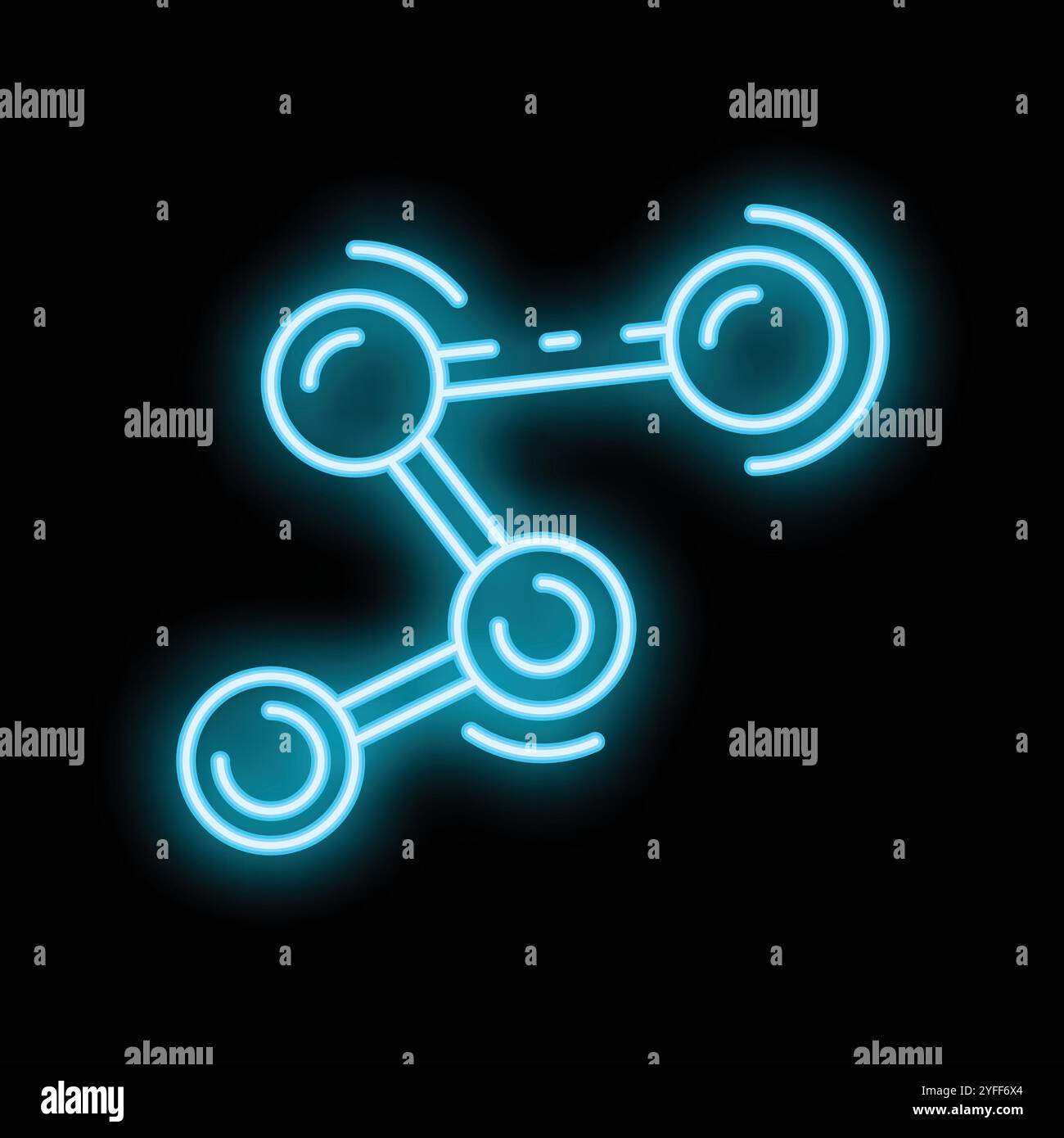 Neon icon representing network of connected dots glowing blue Stock ...