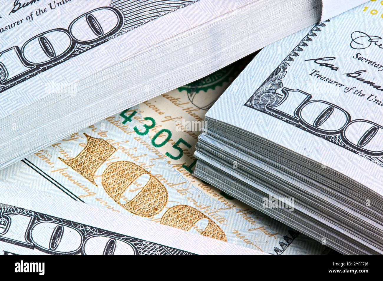 New US Dollar USD 2009 series bill bundles background for design. Many ...