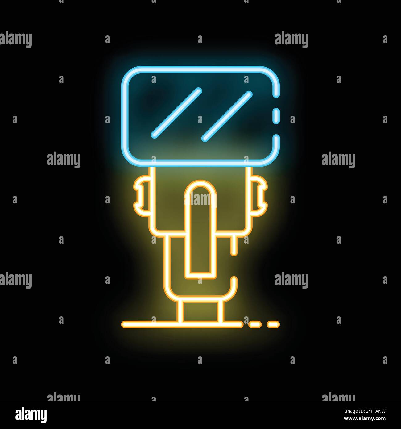 Yellow and blue neon sign representing an electric shaver for men with ...