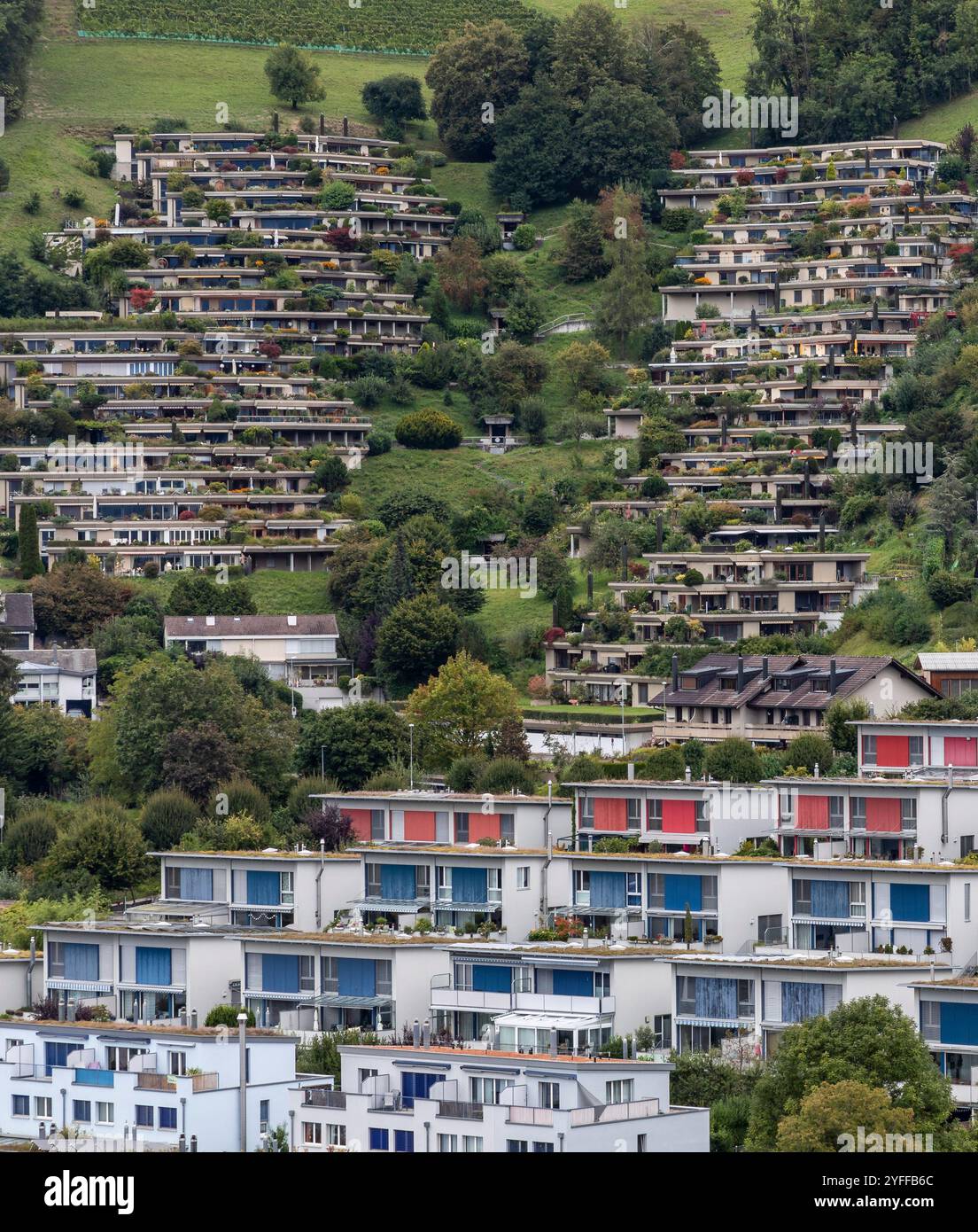 modern housing development set into a hillside in switzerland Stock ...
