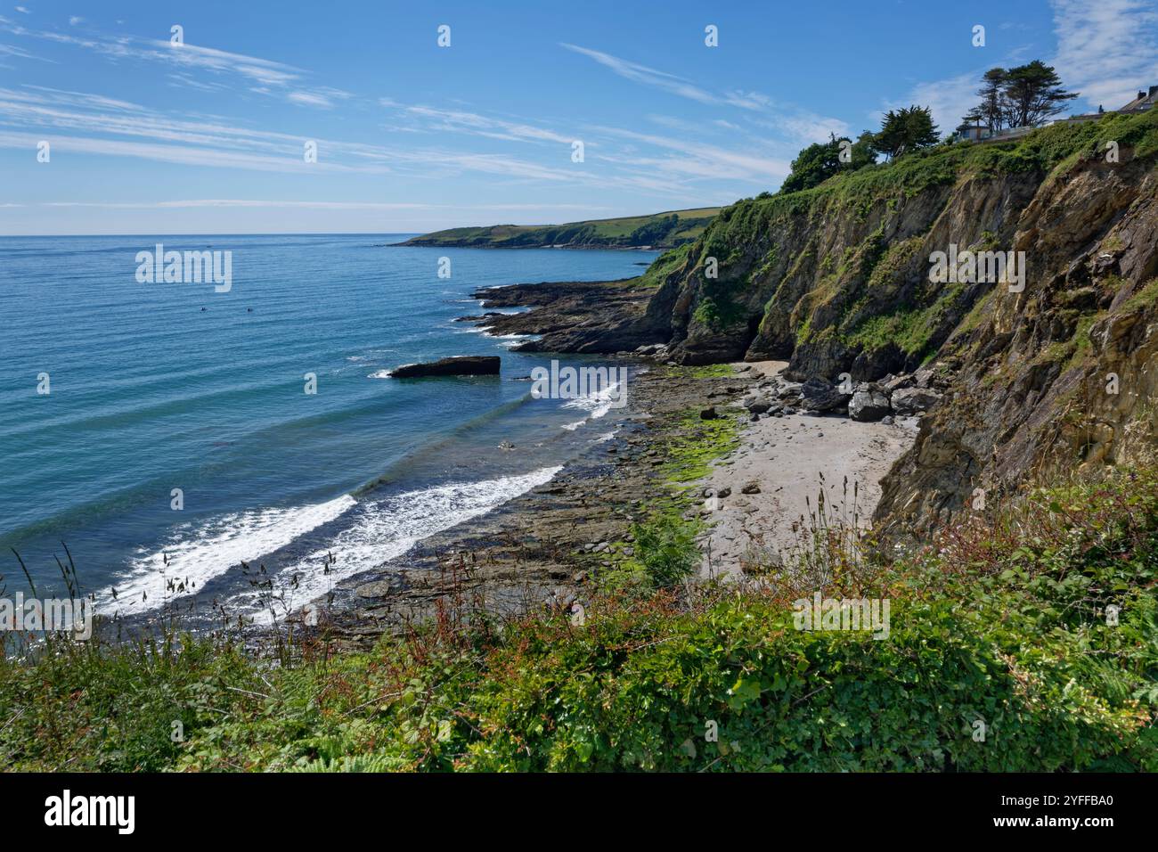 Small beach below High Cliff and view towards Rosemullion Head ...