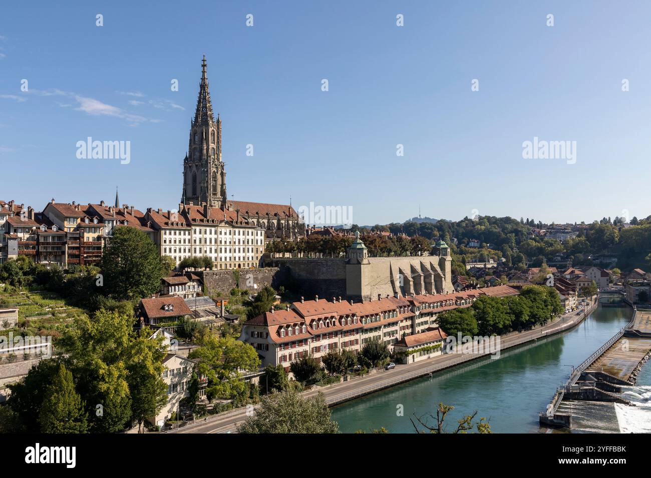 bern switzerland cathedral and riverfront from the kirchenfeld bridge ...