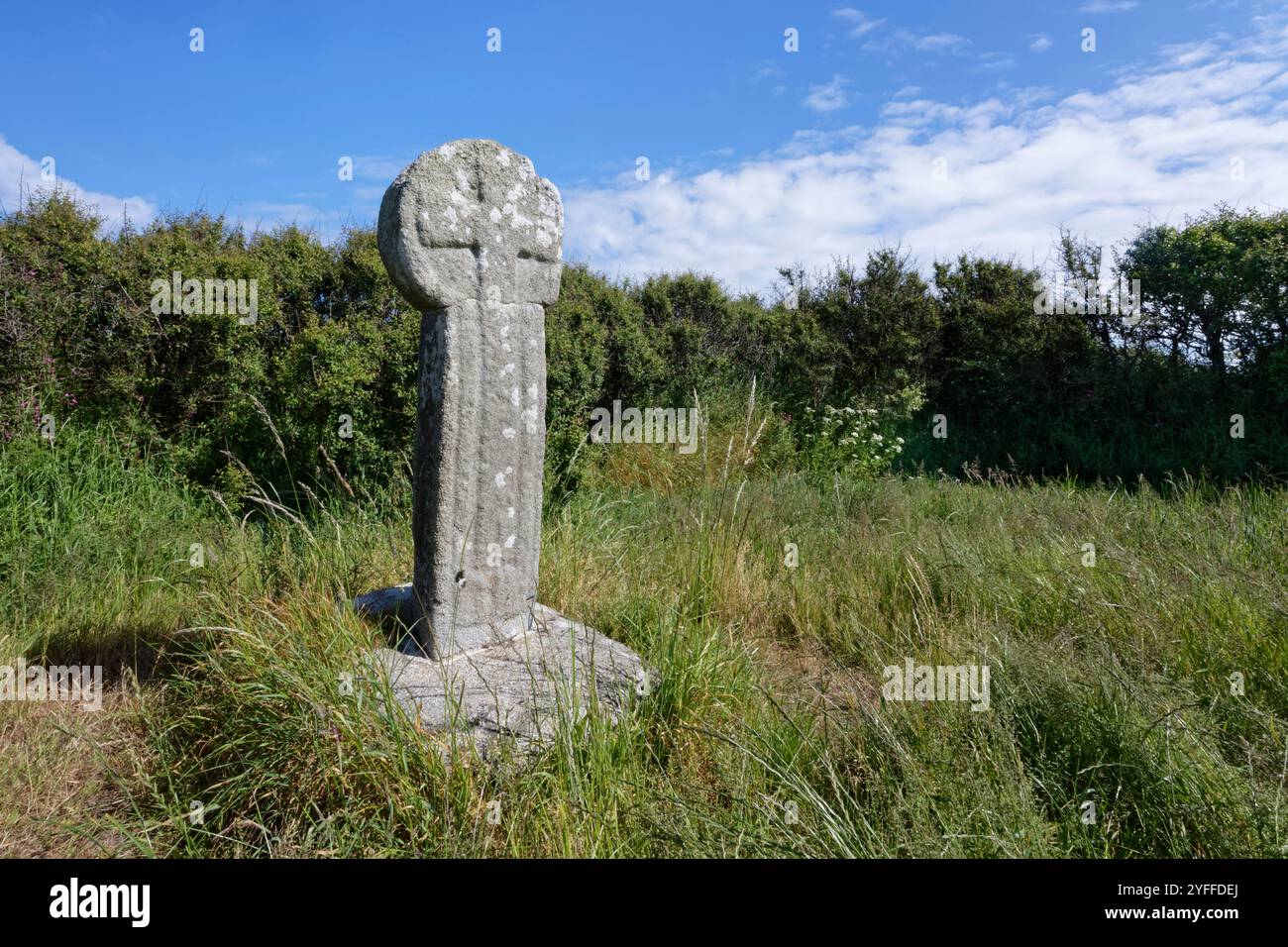 Predannack Cross, a medieval Christian wayside cross beside an ancient ...