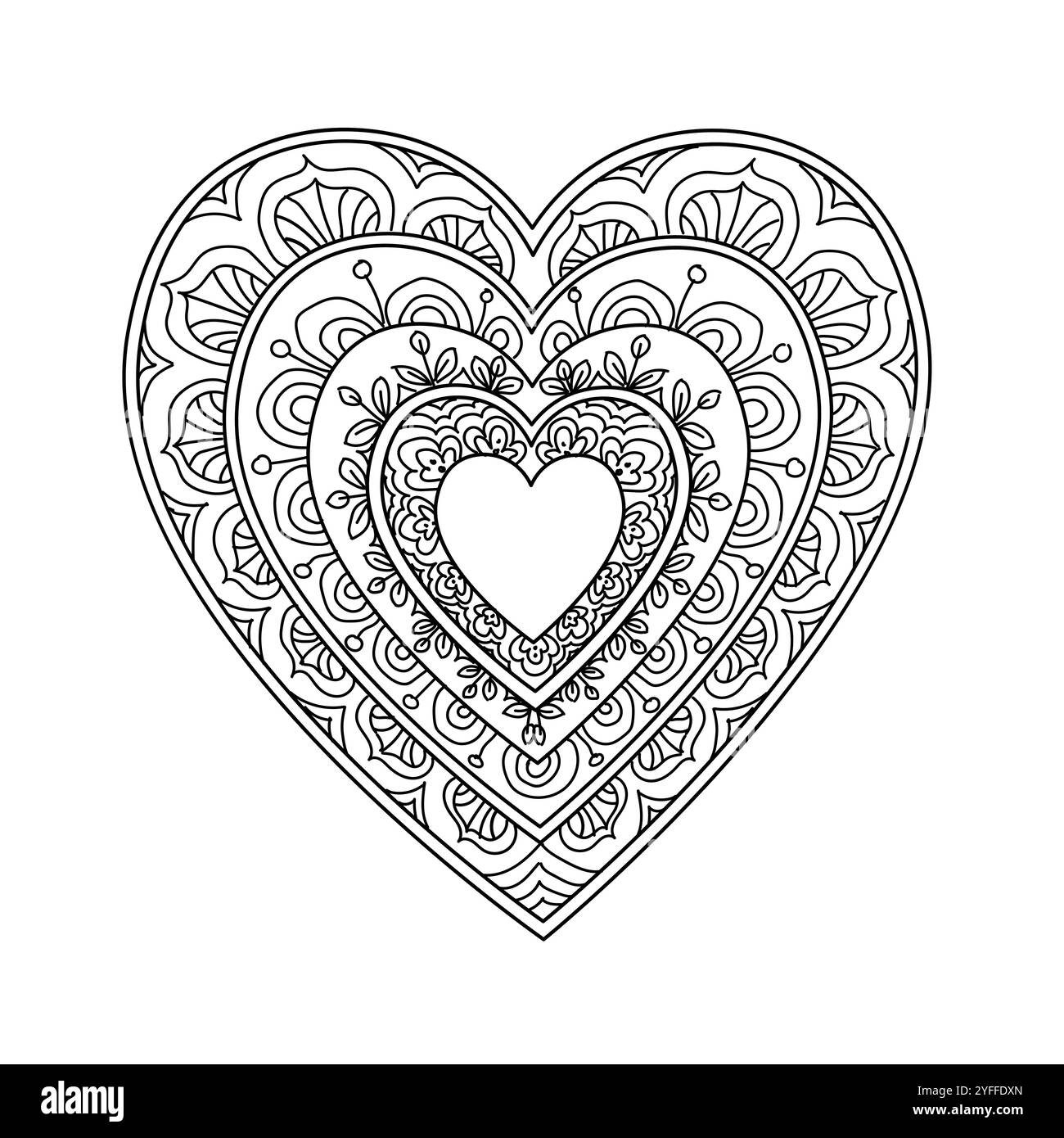 Heart ornate zentangle doodle style drawing. Valentine romantic love ...