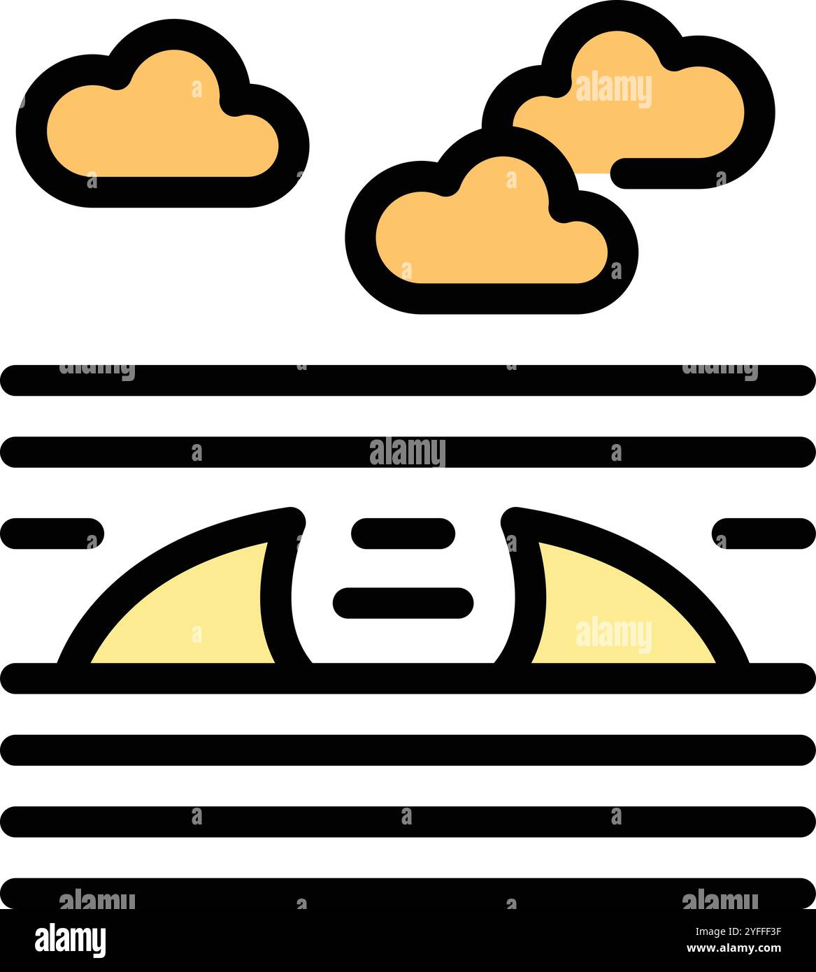 Minimalist illustration of the sun rising over the horizon with clouds ...