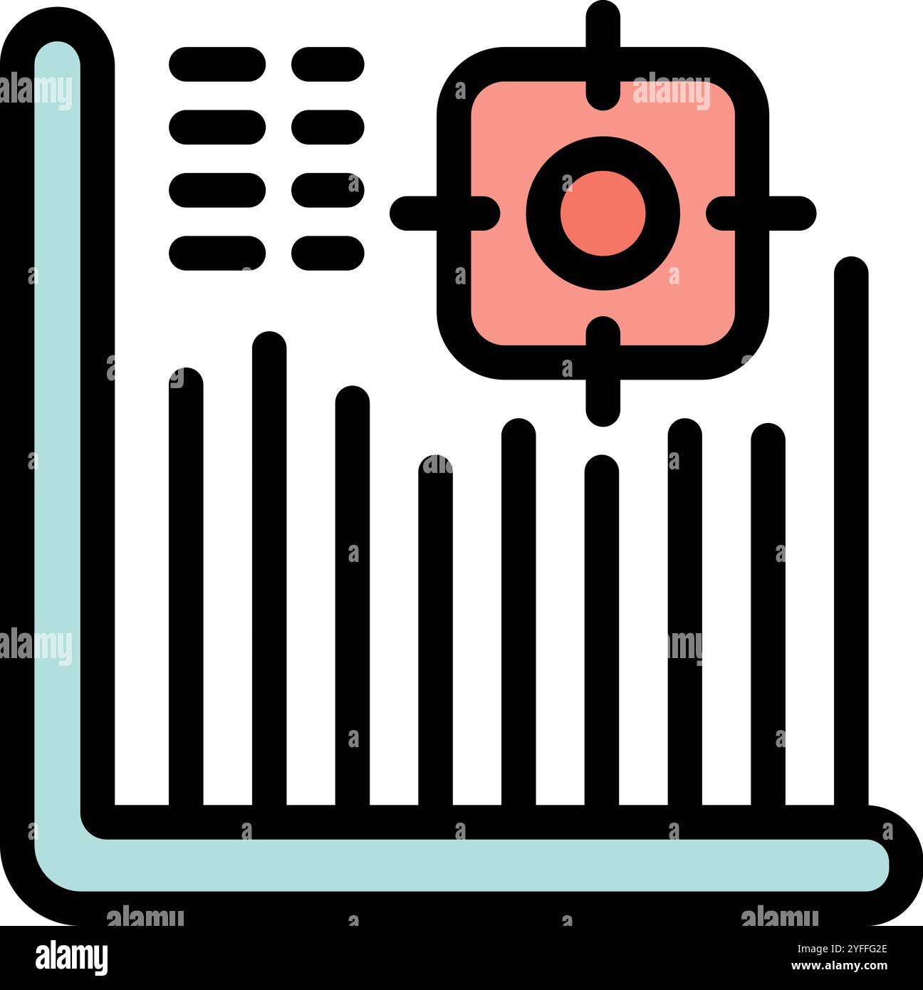 This icon of a graph with a target over it represents marketing ...