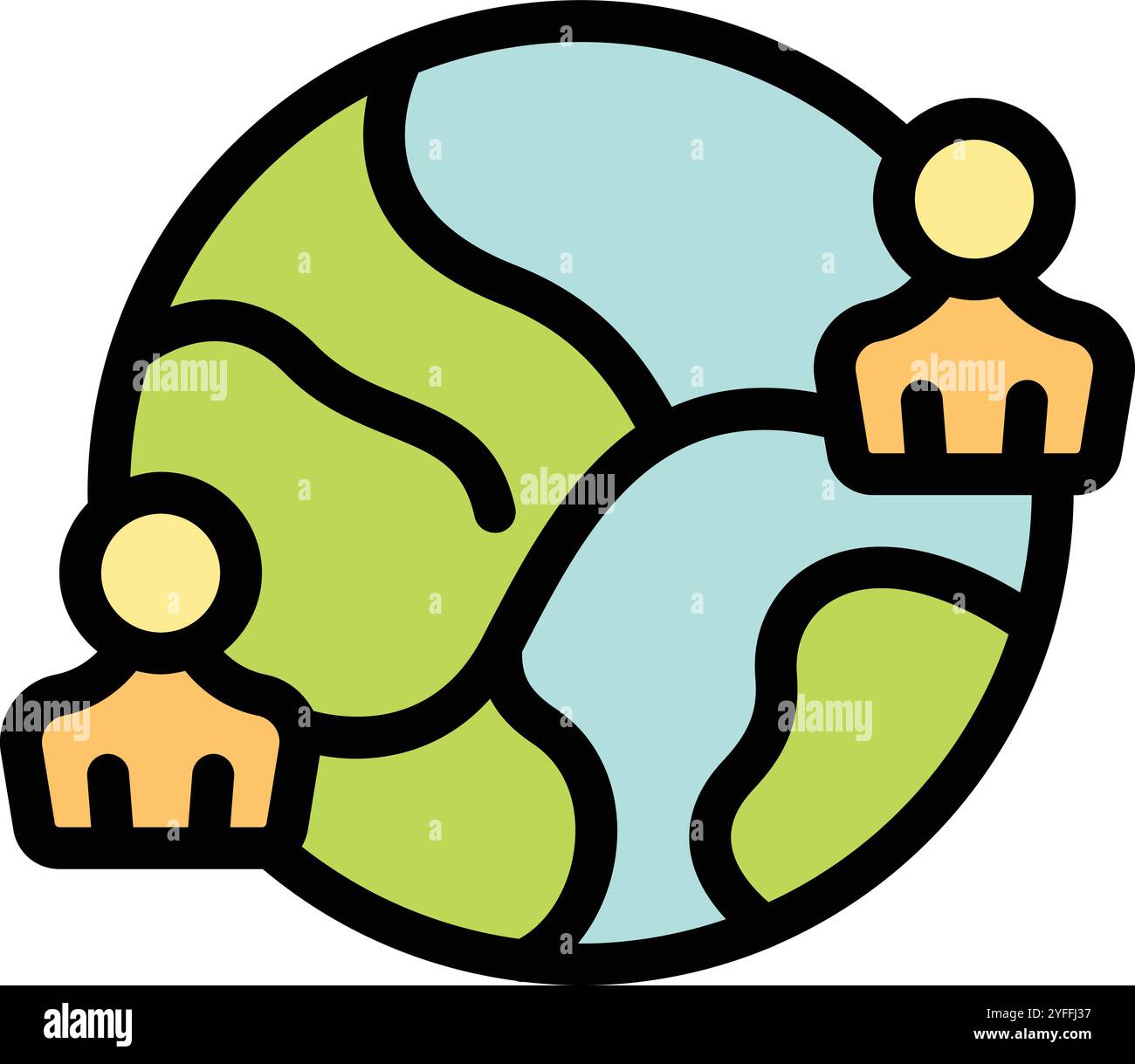 Stylized world illustration with two business people connecting across ...