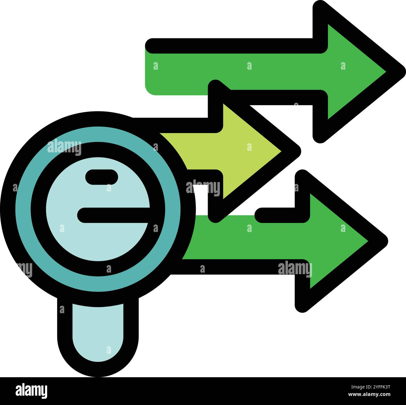 This vector illustration features a magnifying glass analyzing the flow ...