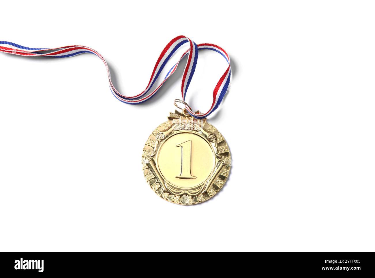 One golden medal isolated on white, top view Stock Photo - Alamy