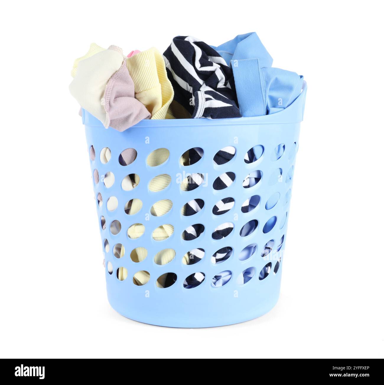 Laundry basket full of clothes isolated on white Stock Photo - Alamy