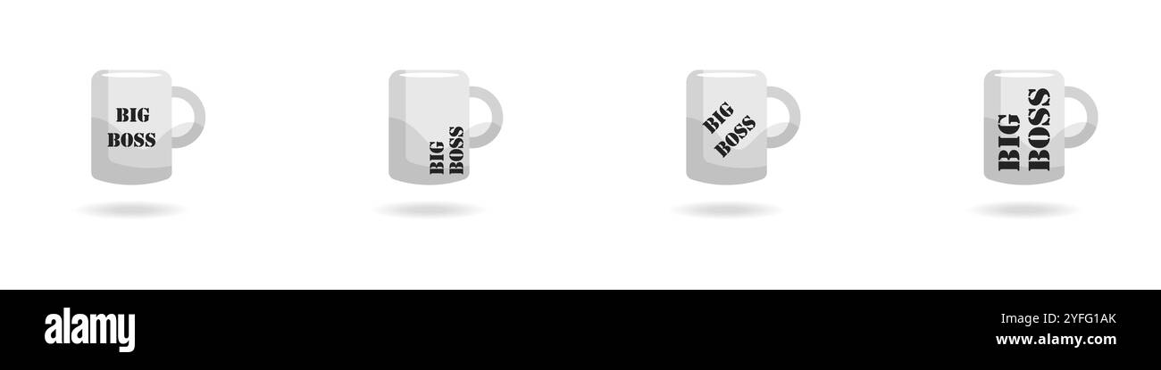Boss cup icon. Big cup size matters. Set of icons of cups with ...