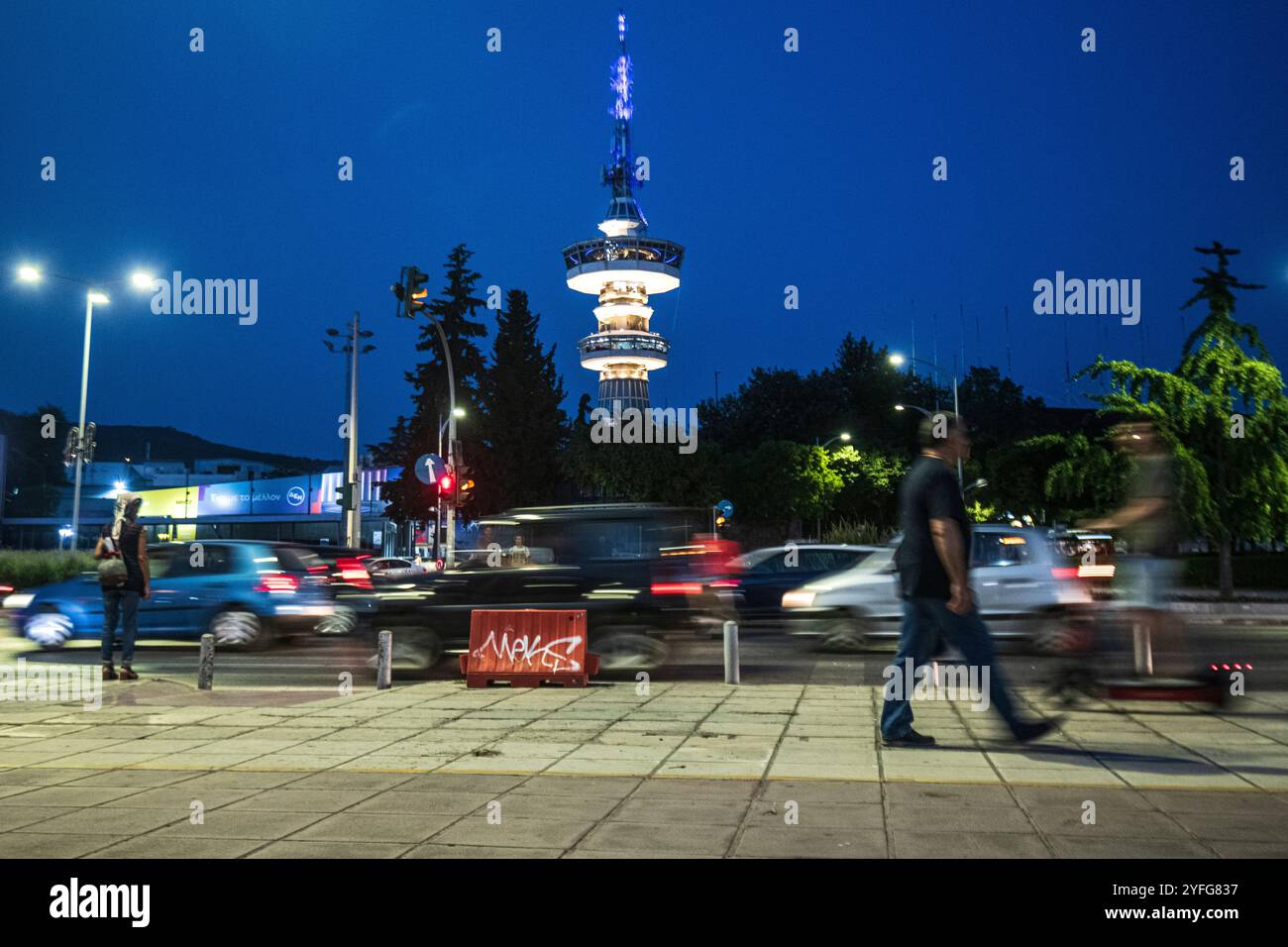 Thessaloniki: OTE Tower at night. Greece Stock Photo - Alamy