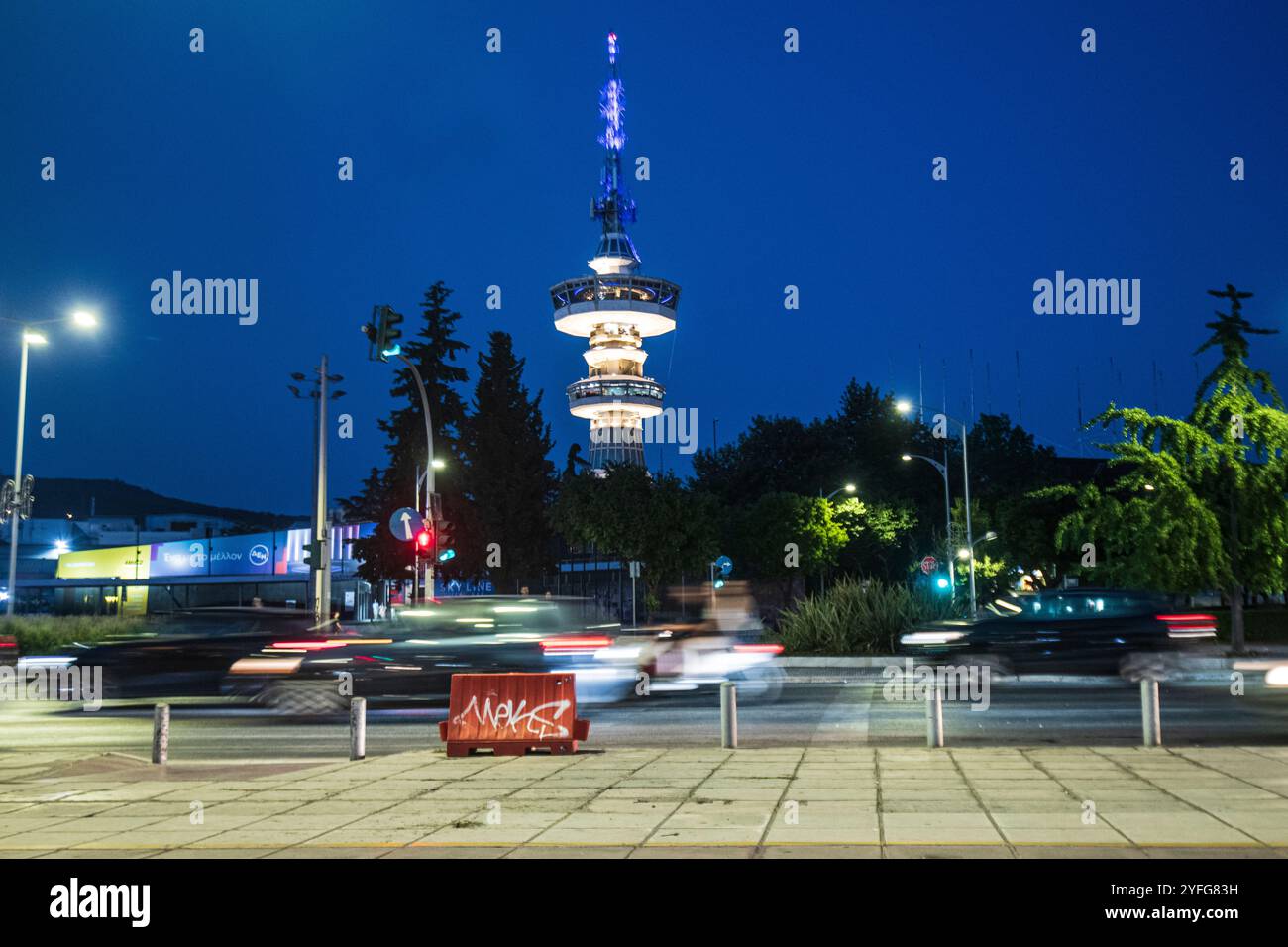 Thessaloniki: OTE Tower at night. Greece Stock Photo - Alamy
