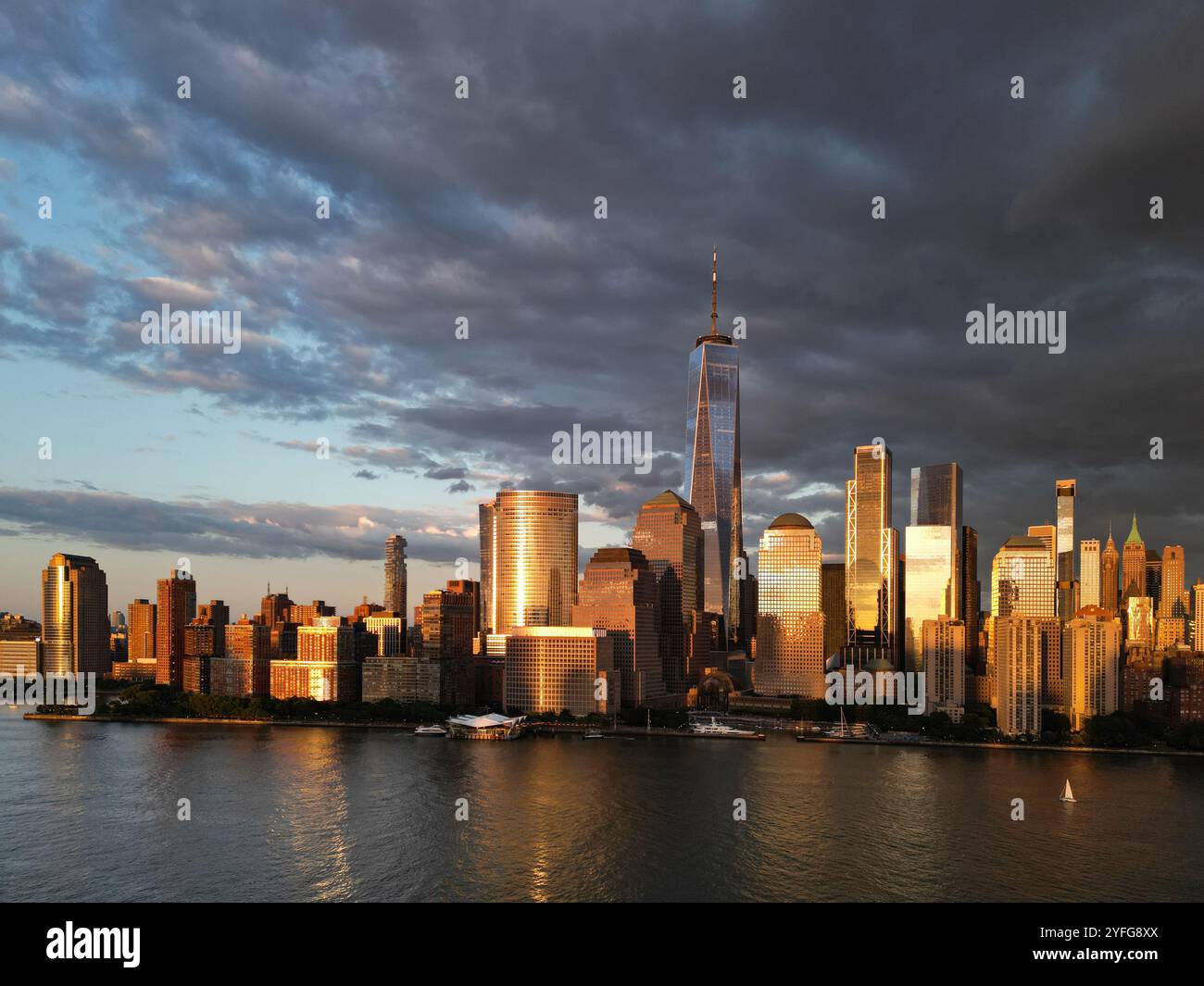 New York City. NYC aerial view, New York City Skyline with dramatic sky ...