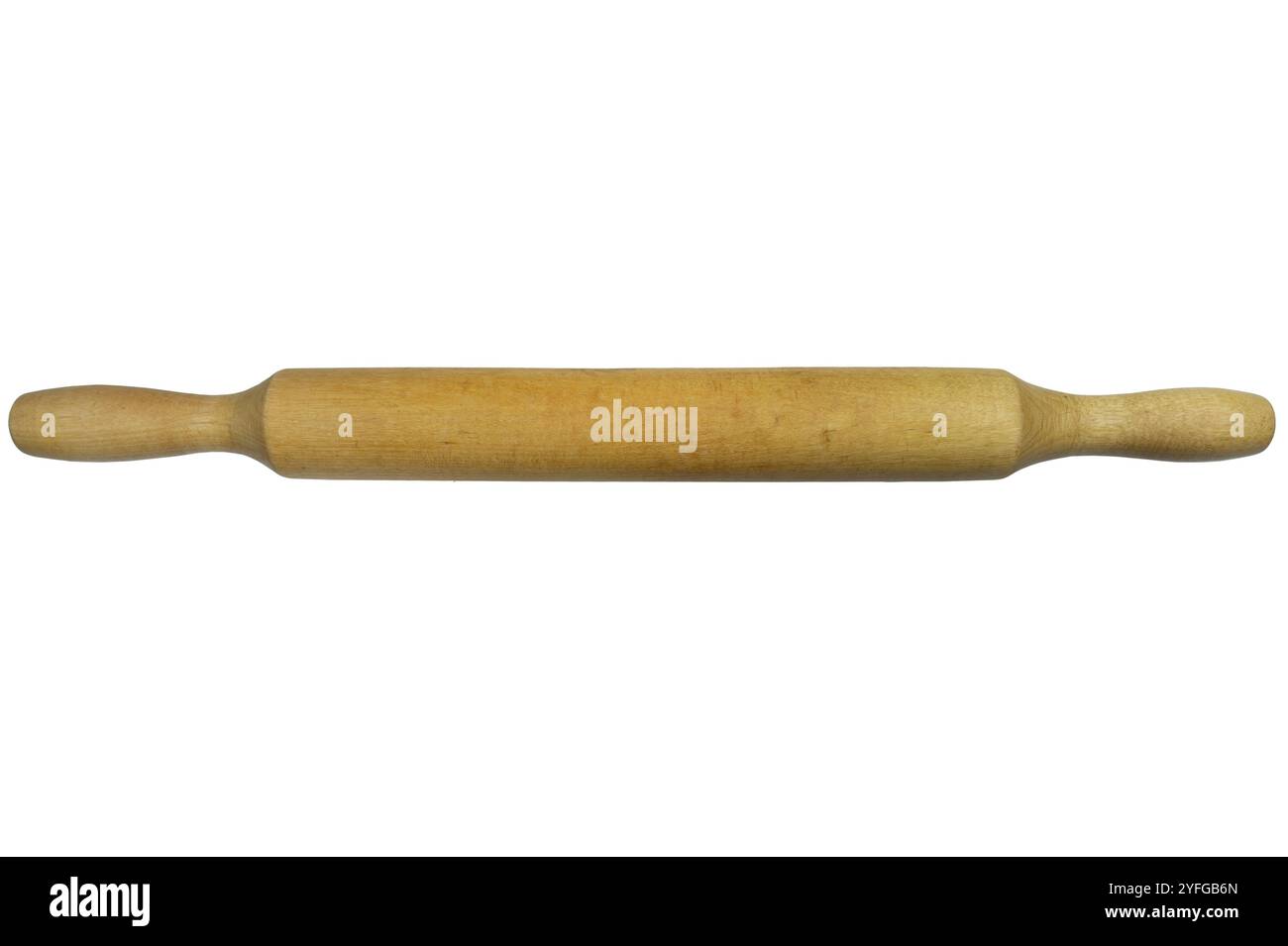 Isolated image of a classic wooden rolling pin, captured from a top ...