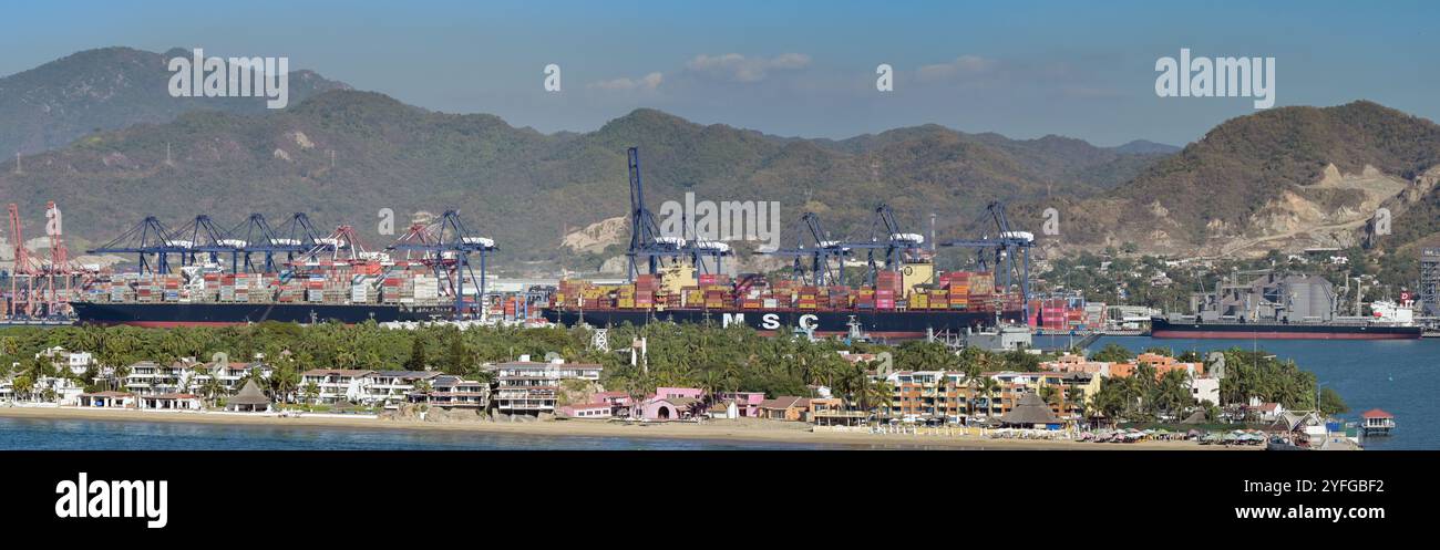 Manzanillo, Colima, Mexico - 16 January 2024: Panoramic view of the ...