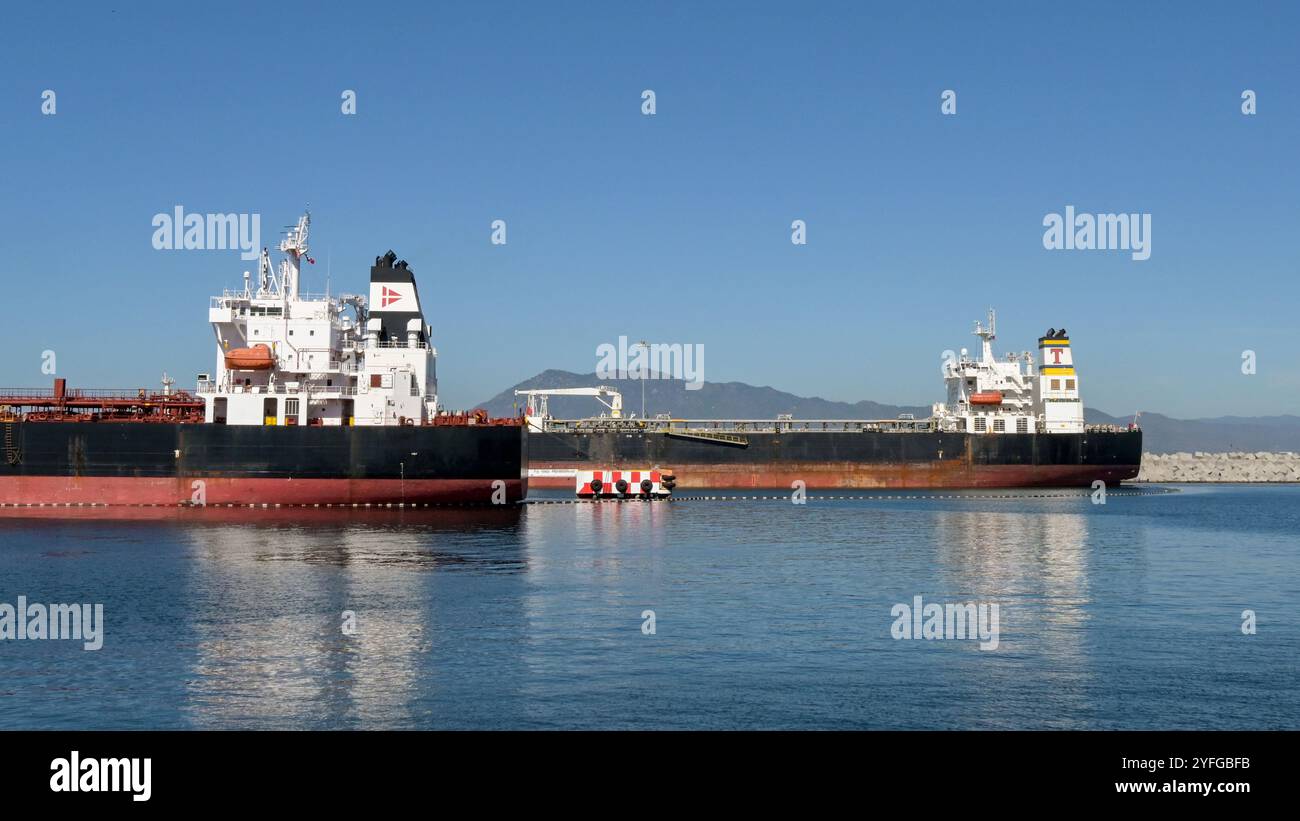 Manzanillo, Colima, Mexico - 16 January 2024: Oil tankers docked in the ...