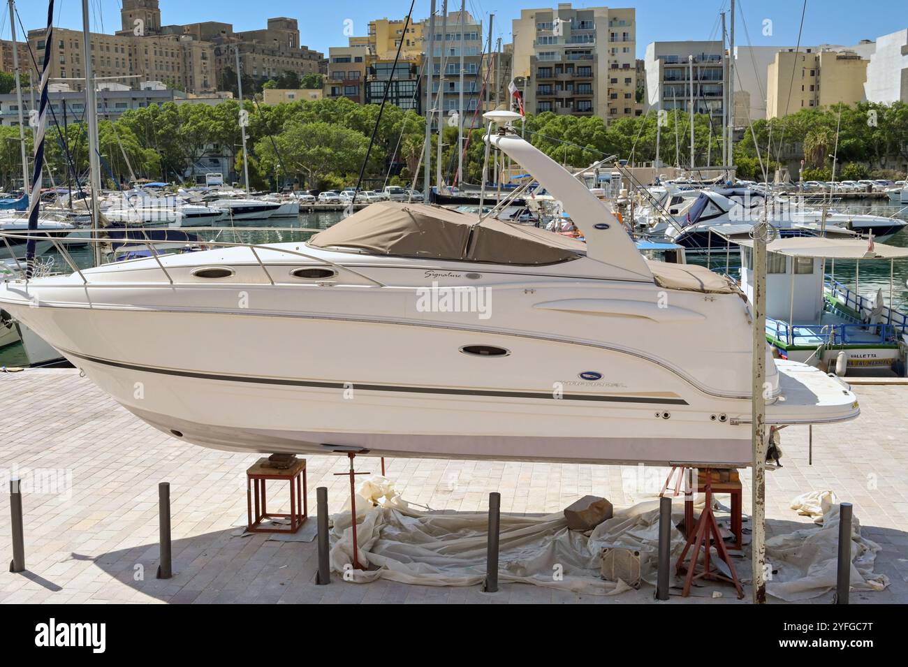 Valletta, Malta - 3 August 2023: Speedboat on stands out of water for ...