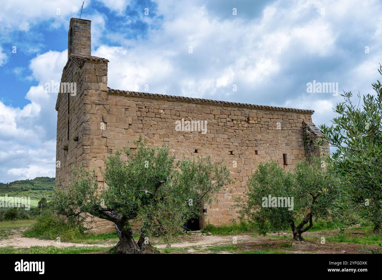 Villatuerta, Spain- May 23, 2024: The old runes of the church of Ermita ...