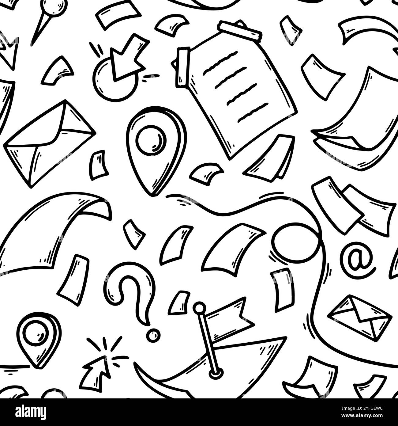 Doodle document delivery and location pin seamless patter. Business ...