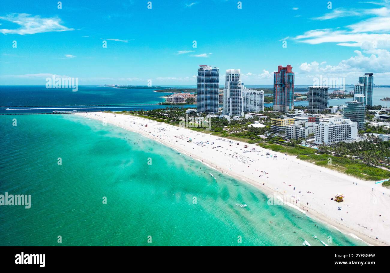 Miami Beach, South Beach, Florida, USA. Miami seaside. Aerial view of ...