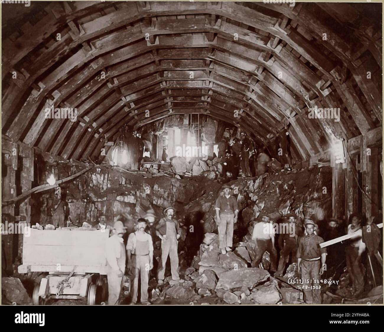 Workers in Tunnel at Broadway and 151 St., New York Subway Construction ...
