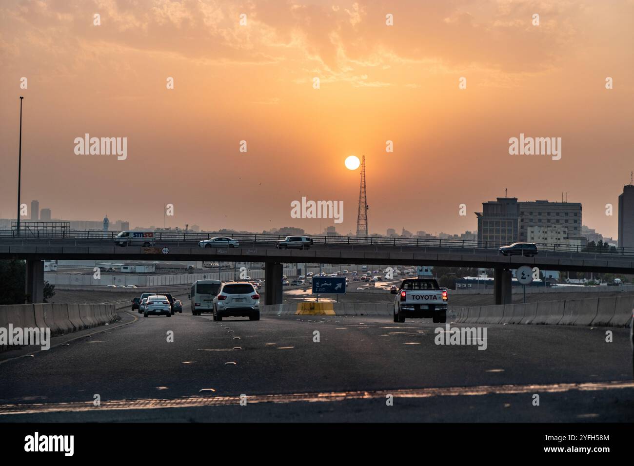 JEDDAH, SAUDI ARABIA - NOVEMBER 14, 2021: Sunset over highways in ...