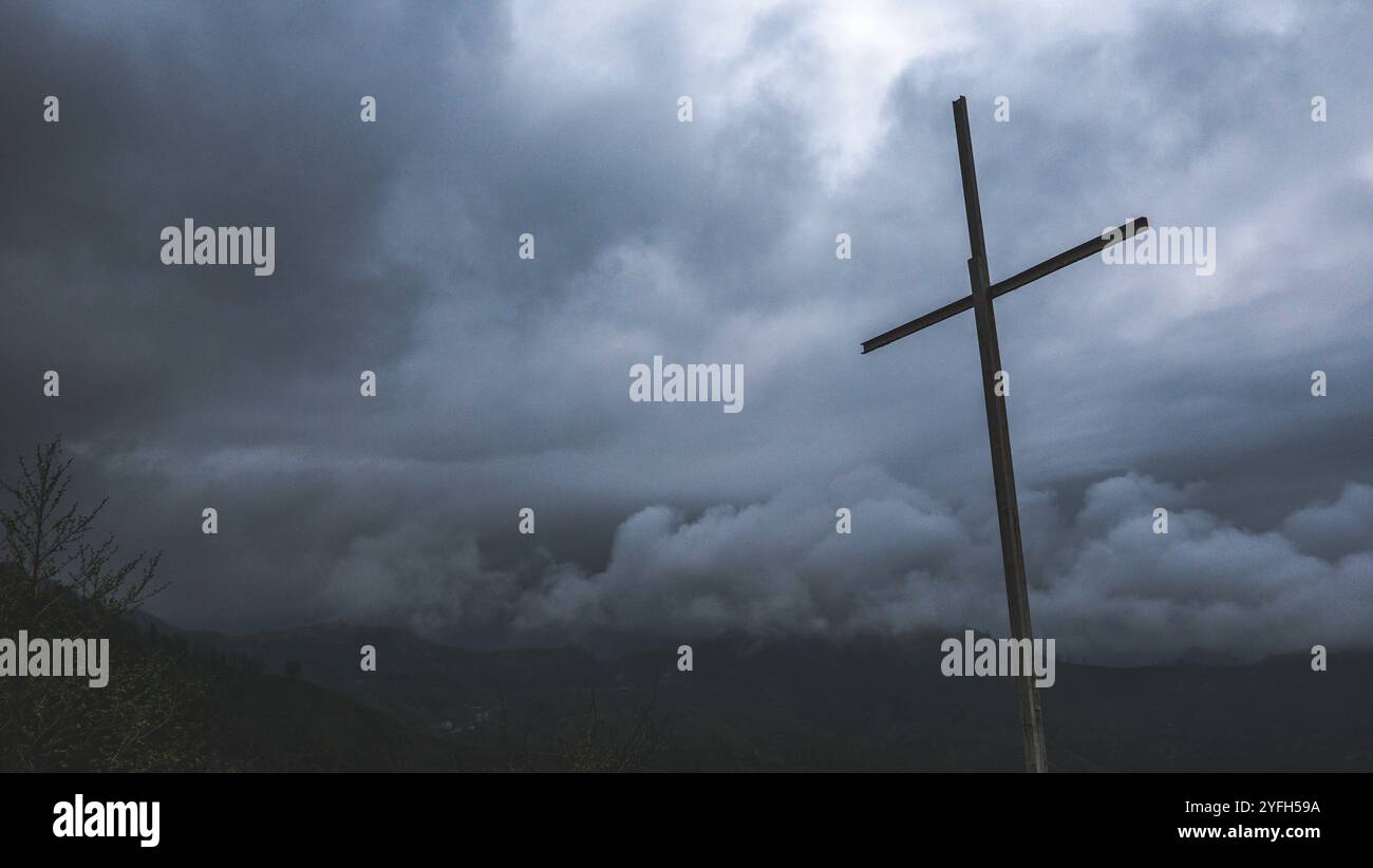 A cross with beautiful landscape background christian in country ...