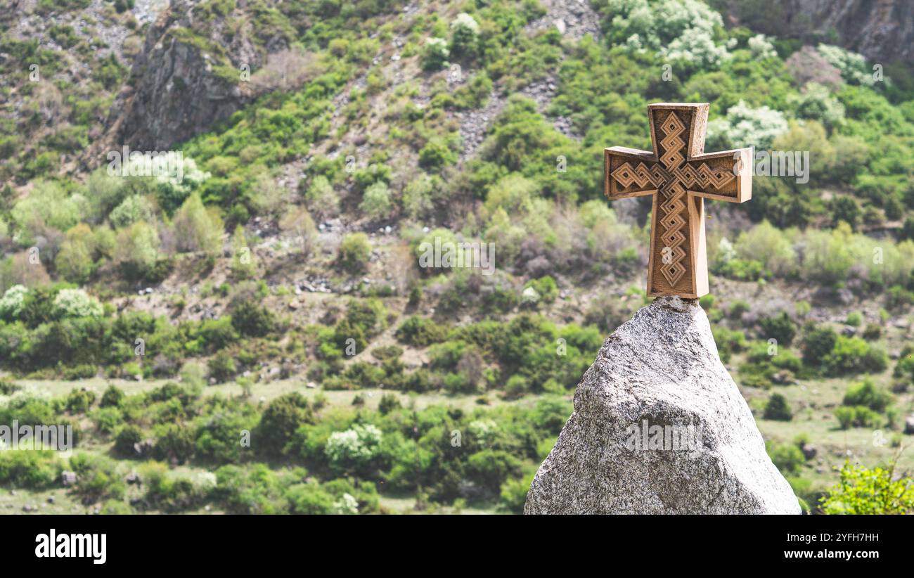 A cross with beautiful landscape background christian in country ...