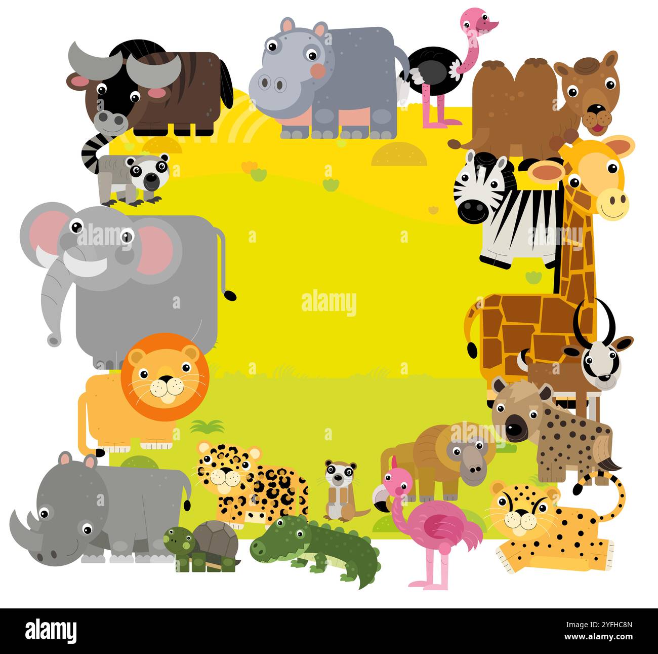 cartoon scene with frame border template with african animals and ...
