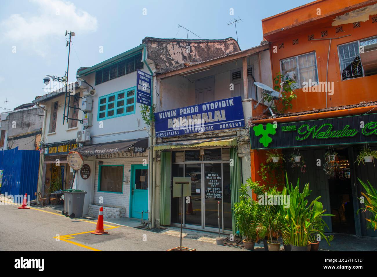 Historic commercial buildings on Lorong Hang Jebat Street in city ...