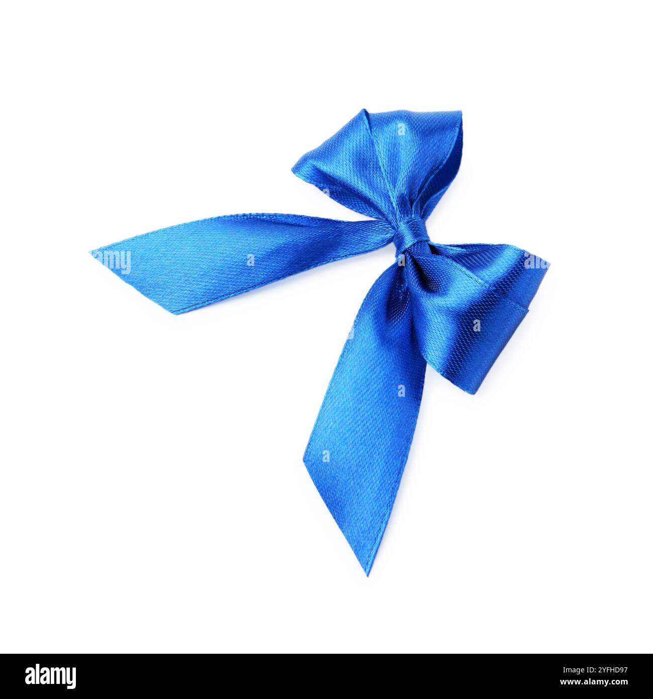 Beautiful blue satin bow isolated on white, top view Stock Photo - Alamy