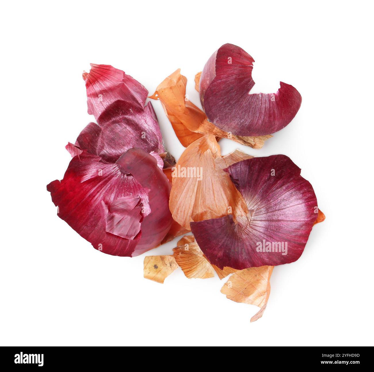 Onion peels isolated on white, top view Stock Photo - Alamy