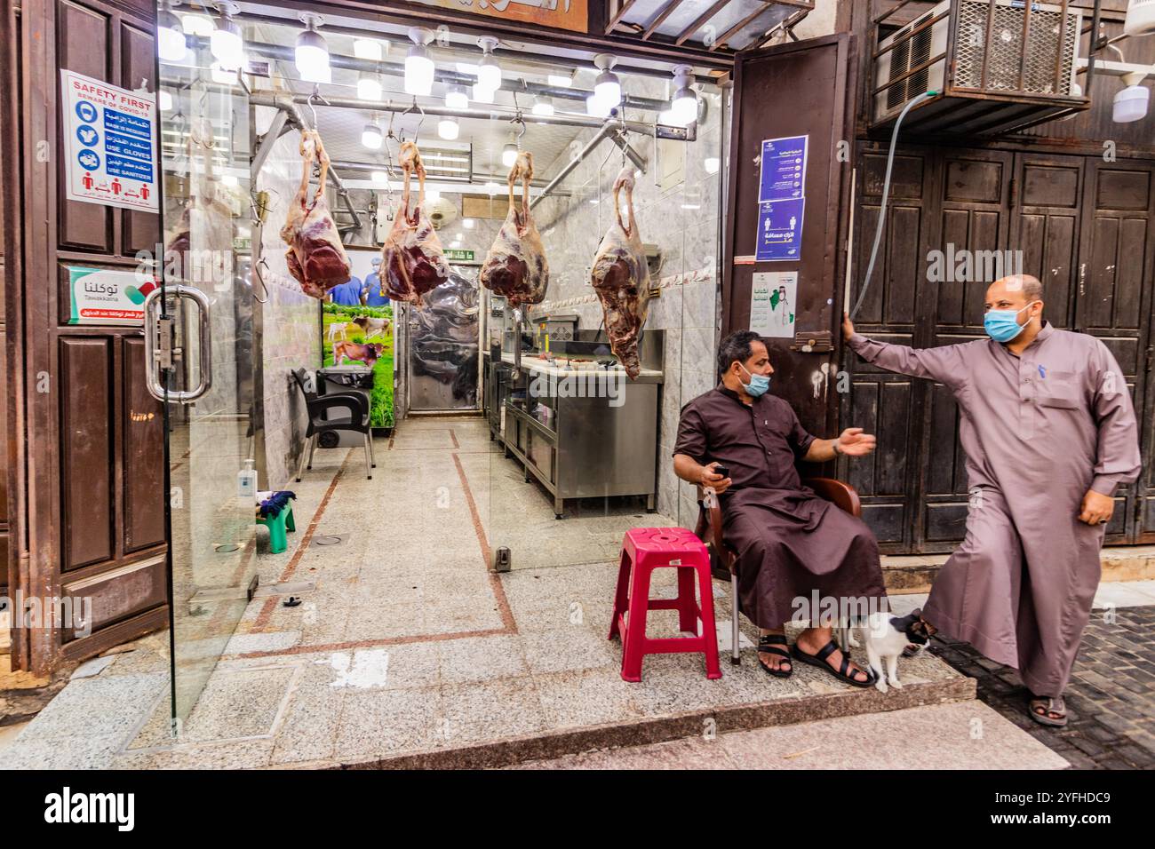 JEDDAH, SAUDI ARABIA - NOVEMBER 15, 2021: Butcher store in Al Balad ...