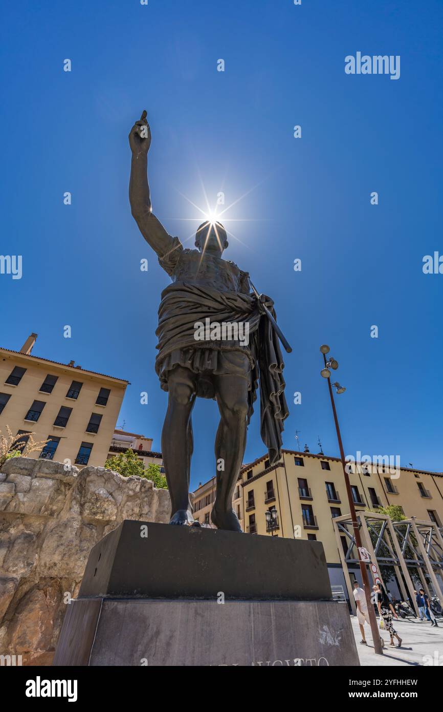 Zaragoza, Spain - July 23, 2024 : Sunstar over the Bronze statue of the ...