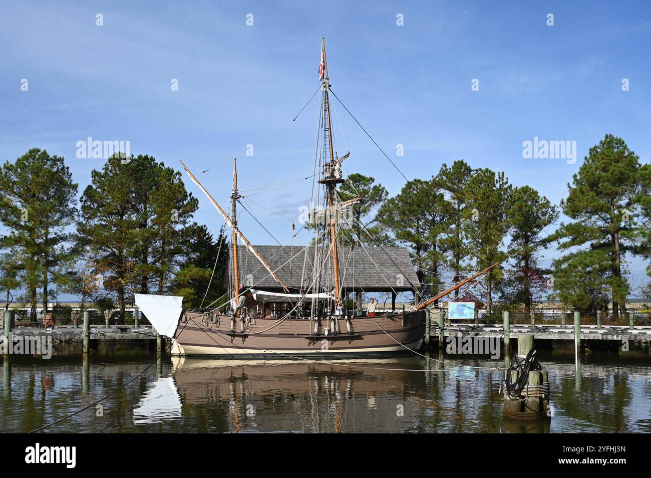 A reproduction of a ship from the 17th Century at Jamestown, Virginia ...