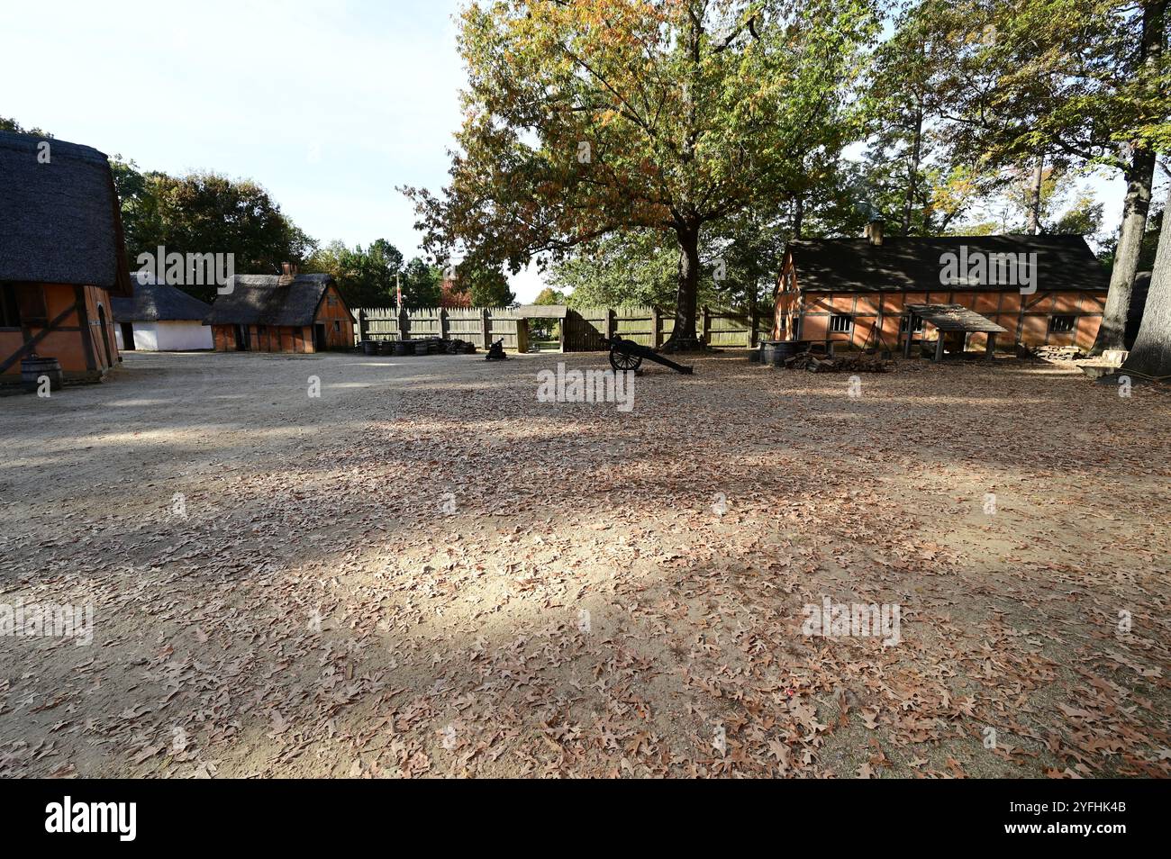 Inner courtyard of a replica of Jamestown the first white settlement in ...