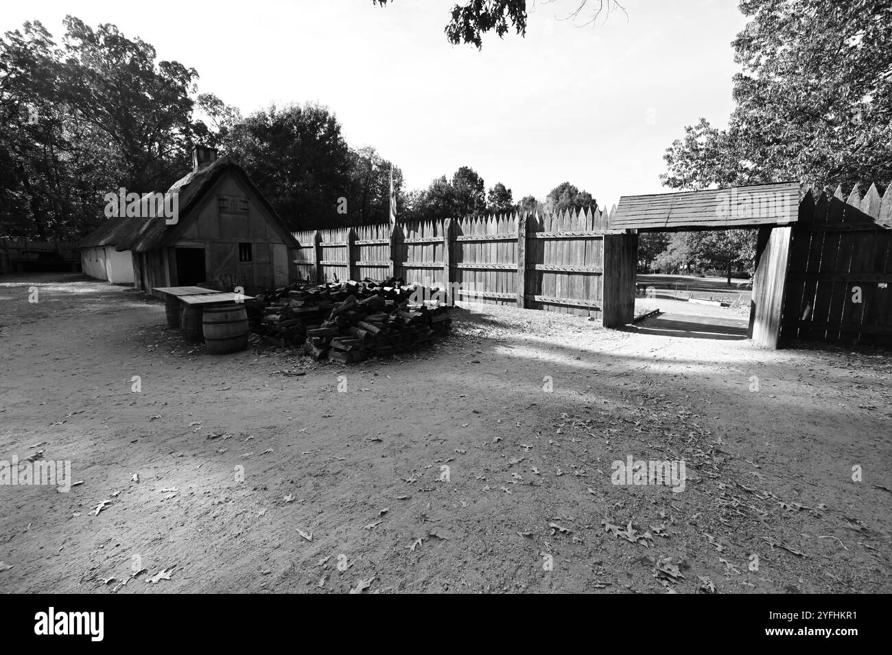 Inner courtyard of a replica of Jamestown the first white settlement in ...