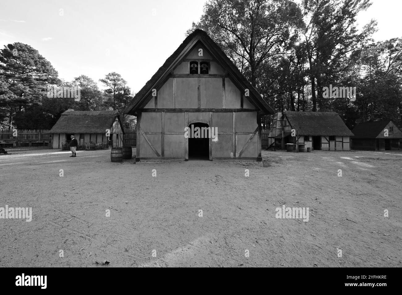 Inner courtyard of a replica of Jamestown the first white settlement in ...