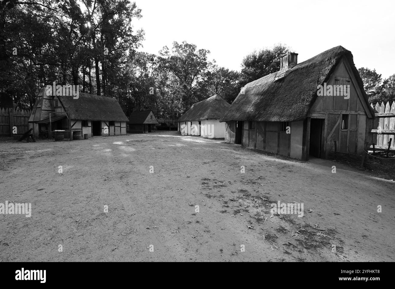 Inner courtyard of a replica of Jamestown the first white settlement in ...