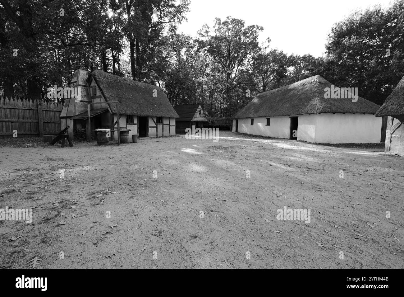 Inner courtyard of a replica of Jamestown the first white settlement in ...