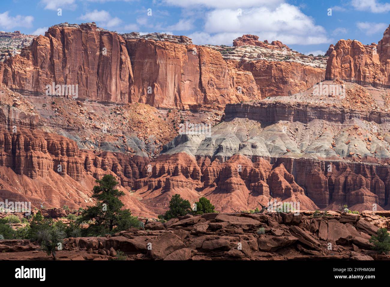 Panoramic view of red sandstone rocks from Sunset Point in Capitol Reef ...