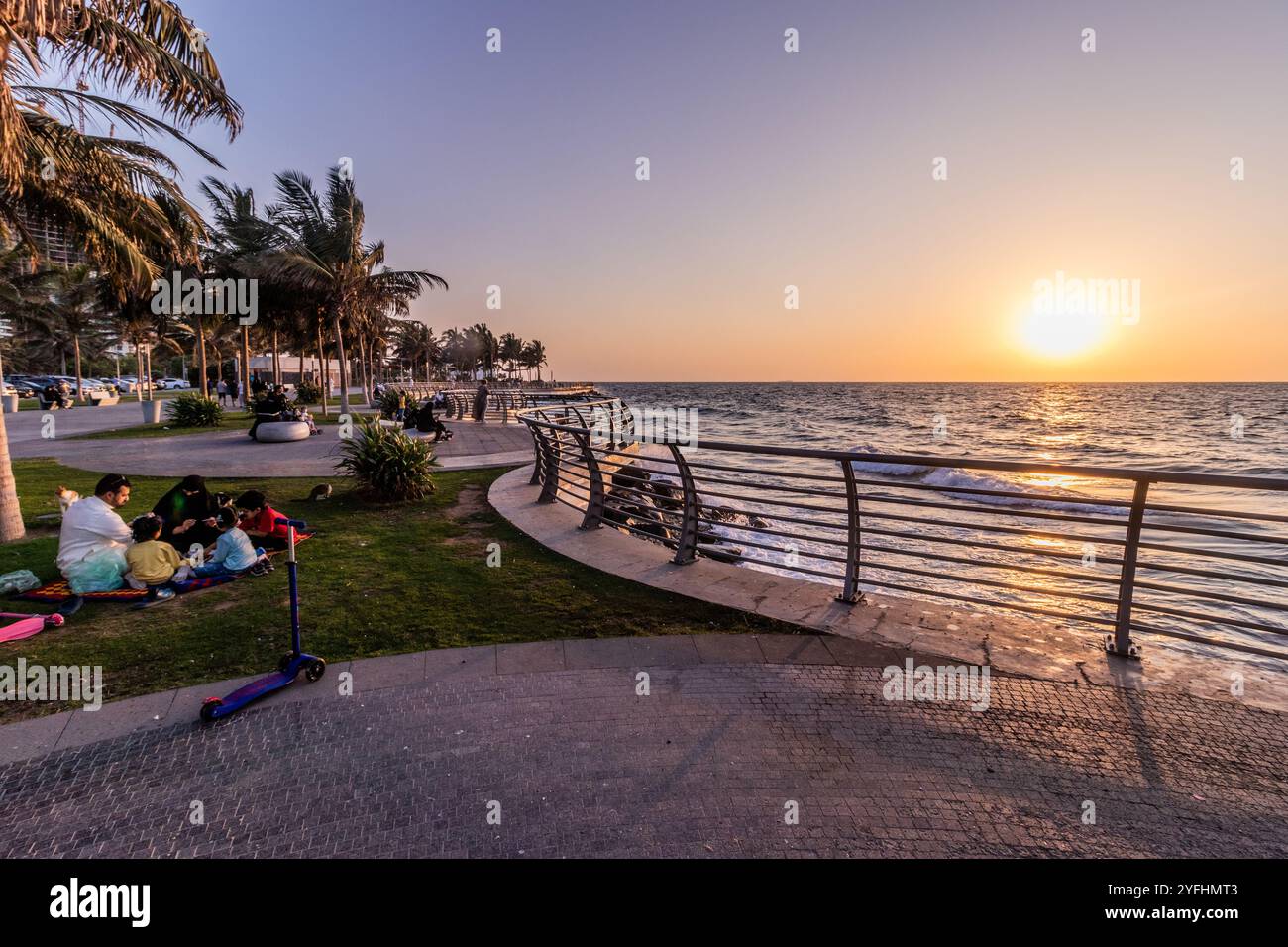 JEDDAH, SAUDI ARABIA - NOVEMBER 16, 2021: Sunset at the corniche ...