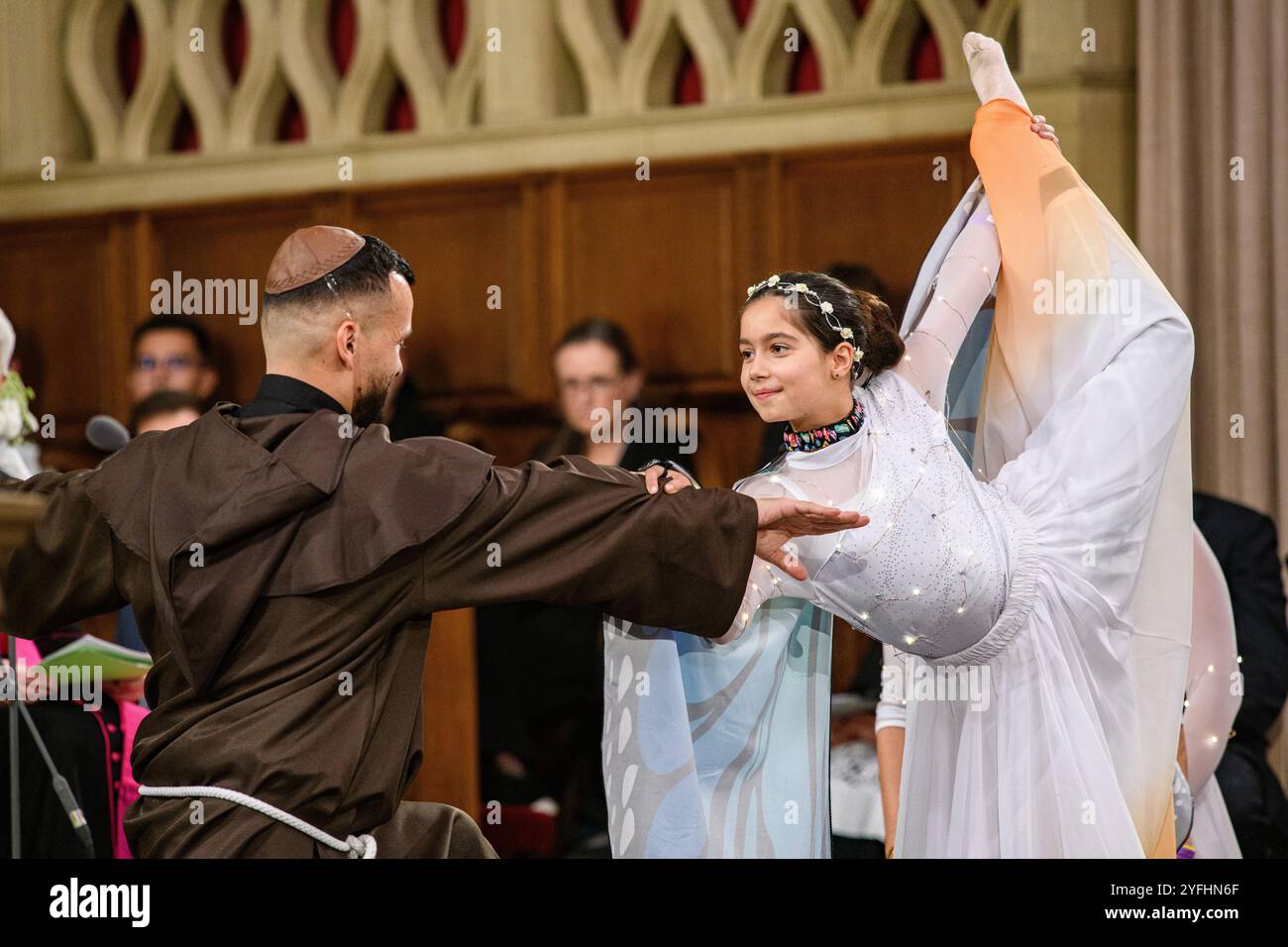 Pope Francis watching the performance of a theatrical dance about the ...