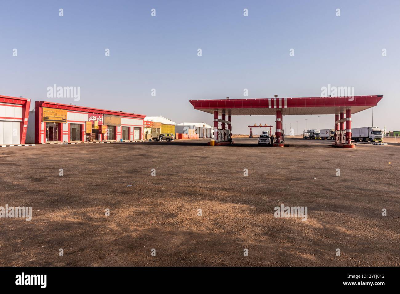 SAUDI ARABIA - NOVEMBER 4, 2021: View of a gas station in the desert of ...
